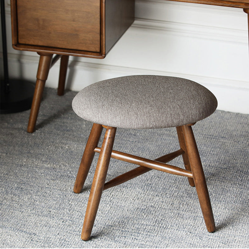 Contemporary Scandinavian Round Fabric Wood Footstool Backless Armless ...