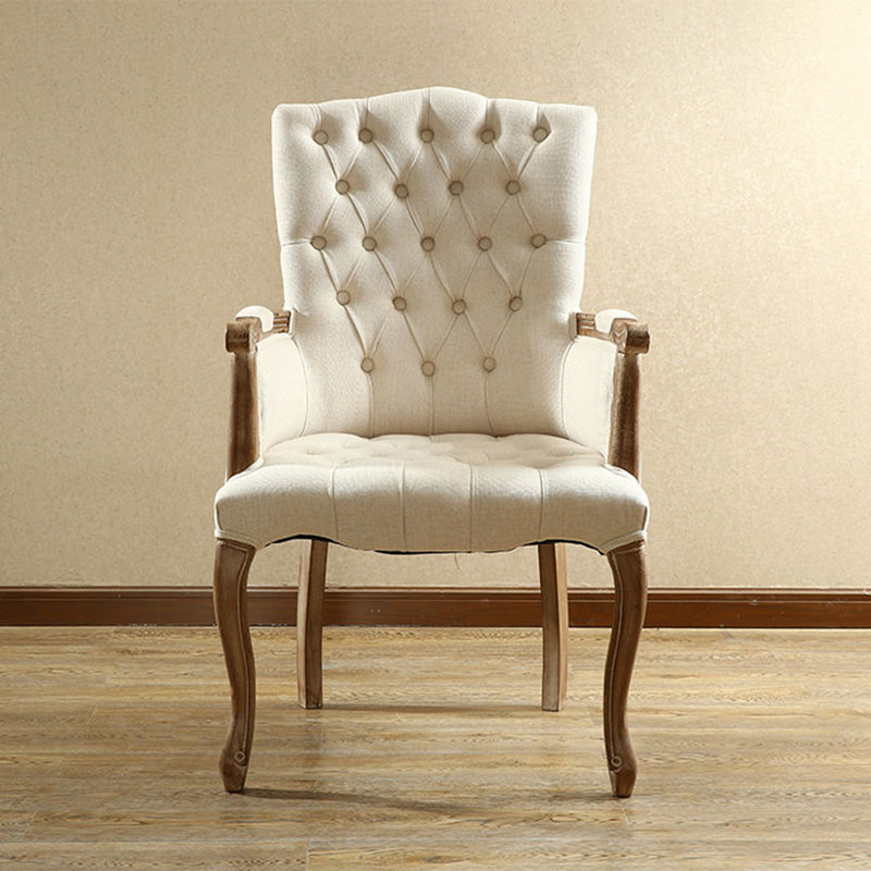 Traditional Vintage Rectangular Flannel Linen Wood Accent Chair Backre ...