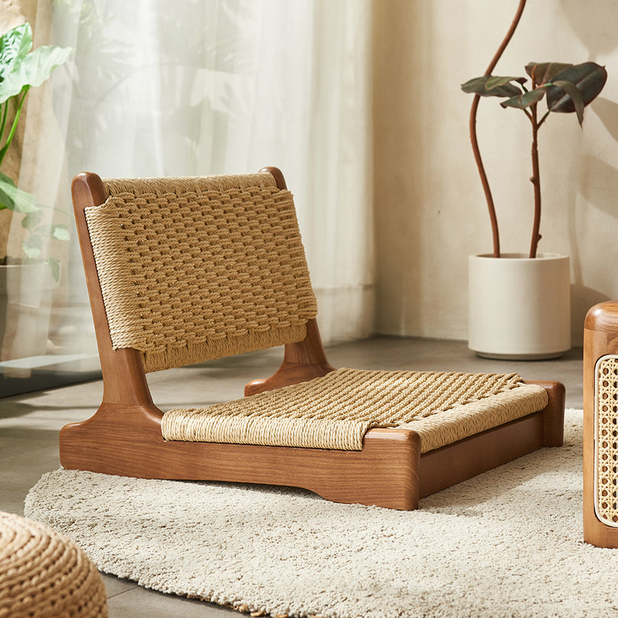 Traditional Japanese Tatami Braided Rope Solid Wood Frame Square Loung ...