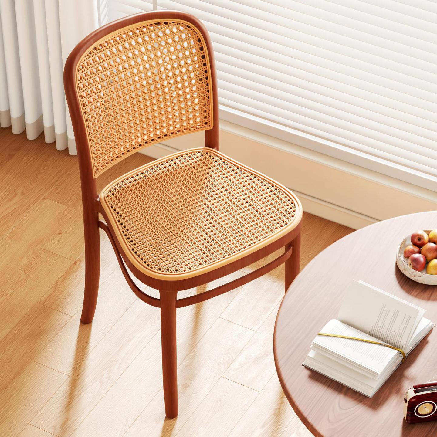 Contemporary Nordic Square PVC Woven Rattan Stackable Dining Chair Bac ...