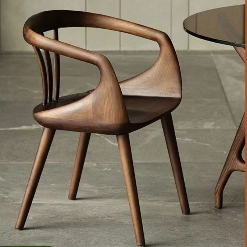 Traditional Vintage Curve Square Wood Dining Chair Backrest Armrest Fo ...