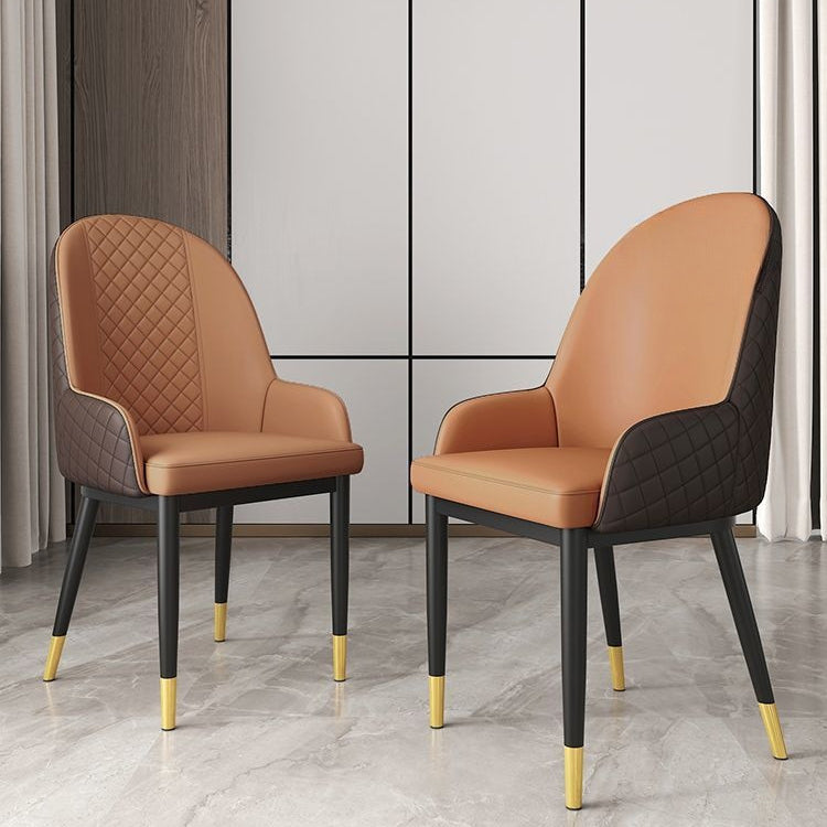 Modern Luxury Rectangular Leather Carbon Steel Dining Chair Backrest A ...