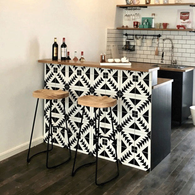 Traditional Retro Square Solid Wood Metal Bar Stool Footrest For Dinin ...