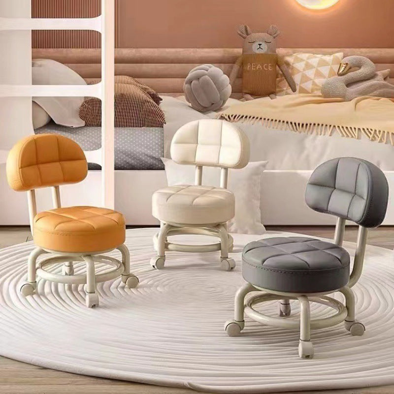 Modern Simplicity Faux Leather Wood Metal Sponge Round Checkered Low S ...