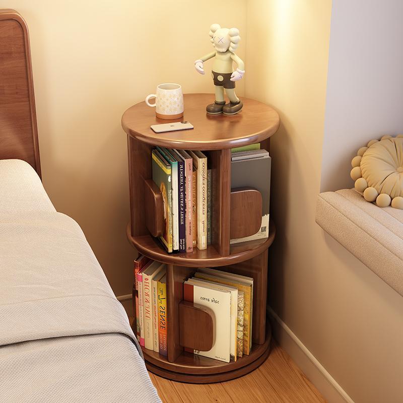 Modern Minimalist Solid Wood Round Cylinder Rotating Bookshelf 2/3/4/5 ...
