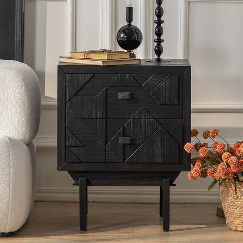 Traditional Vintage Wood Square Cube Nightstand With 2-Drawers For Bed ...