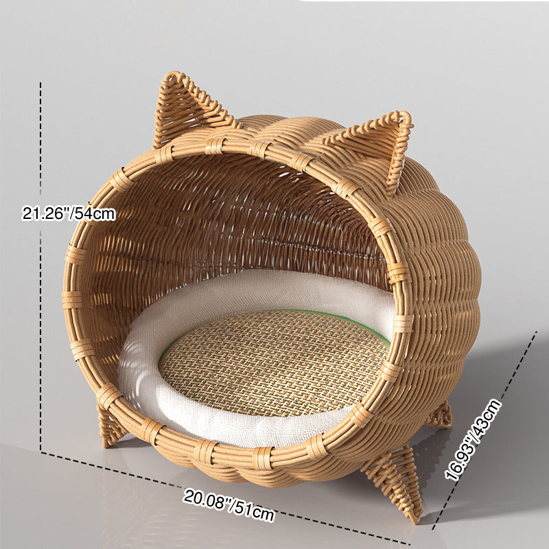 Contemporary Boho Cartoon Cat Head Iron Drop-Molded & Faux Linen Fabri ...