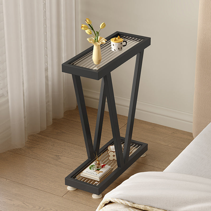 Contemporary Industrial Slim Rectangular Carbon Steel Glass End Table ...