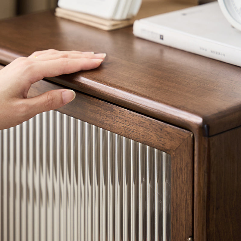 Traditional Rustic Rubberwood Paulownia Fluted Glass Rectangular Bedsi ...