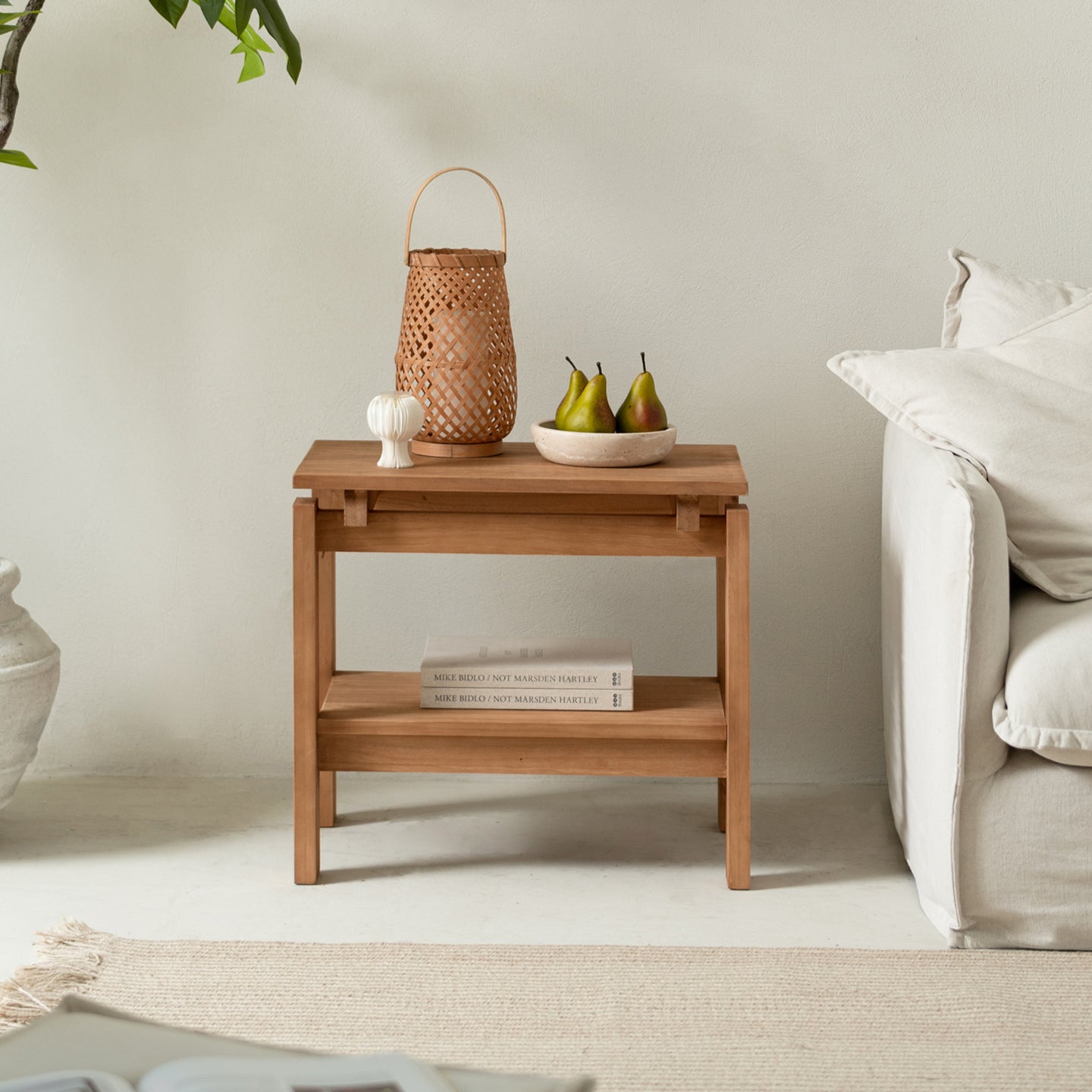 Traditional Rustic Pine Wood Rectangular Side Table 2-Tier For Living ...