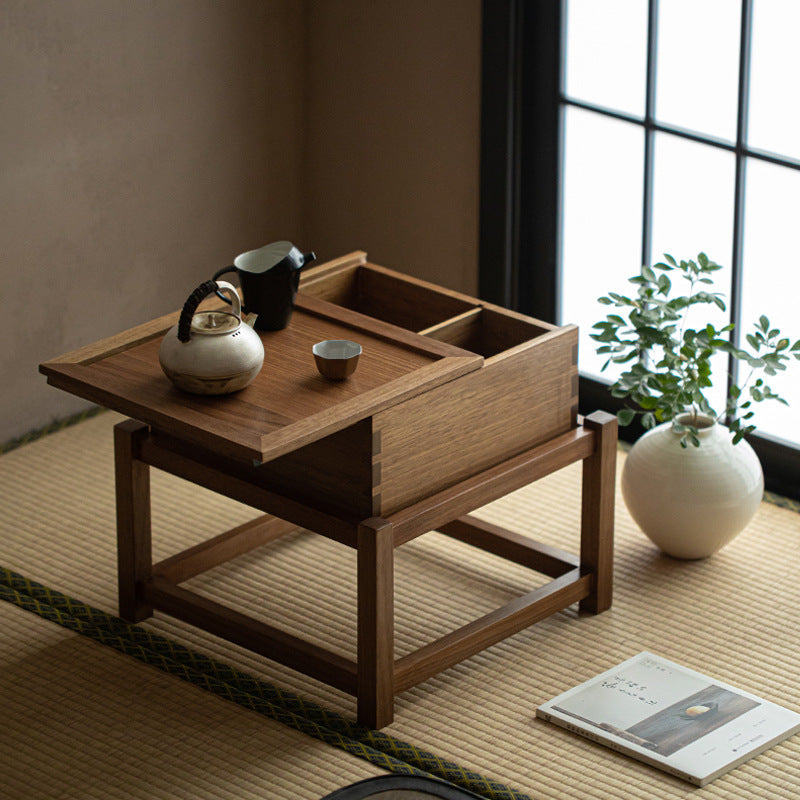 Traditional Japanese Solid Wood Square Side Table 1-Tier For Living Ro ...