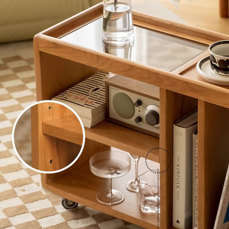 Traditional Vintage Cherry Wood Glass Metal Rectangular Mobile Side Ta ...