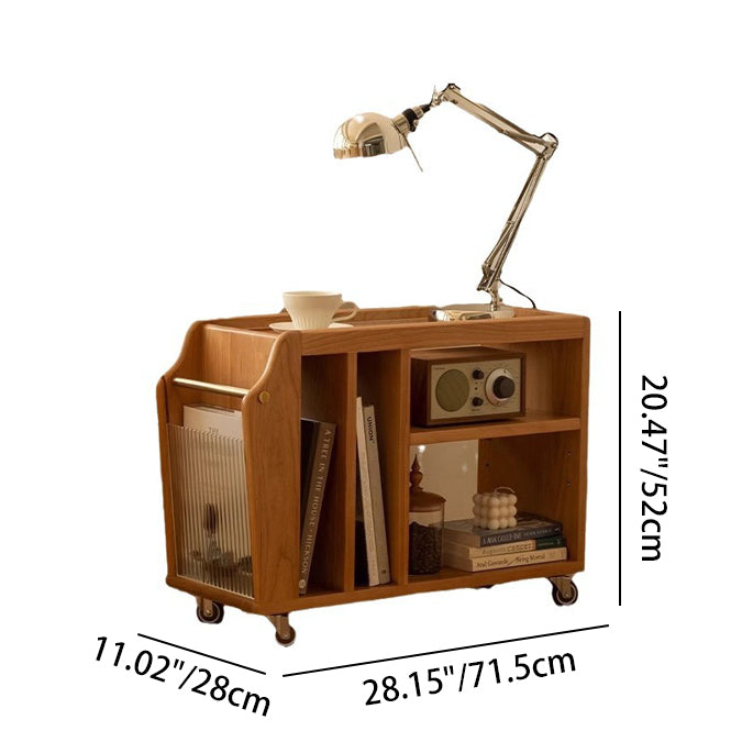 Traditional Vintage Cherry Wood Glass Metal Rectangular Mobile Side Ta ...