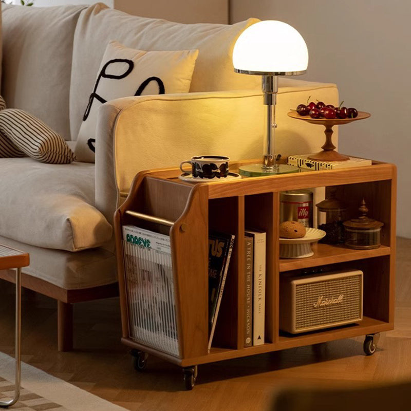 Traditional Vintage Cherry Wood Glass Metal Rectangular Mobile Side Ta ...