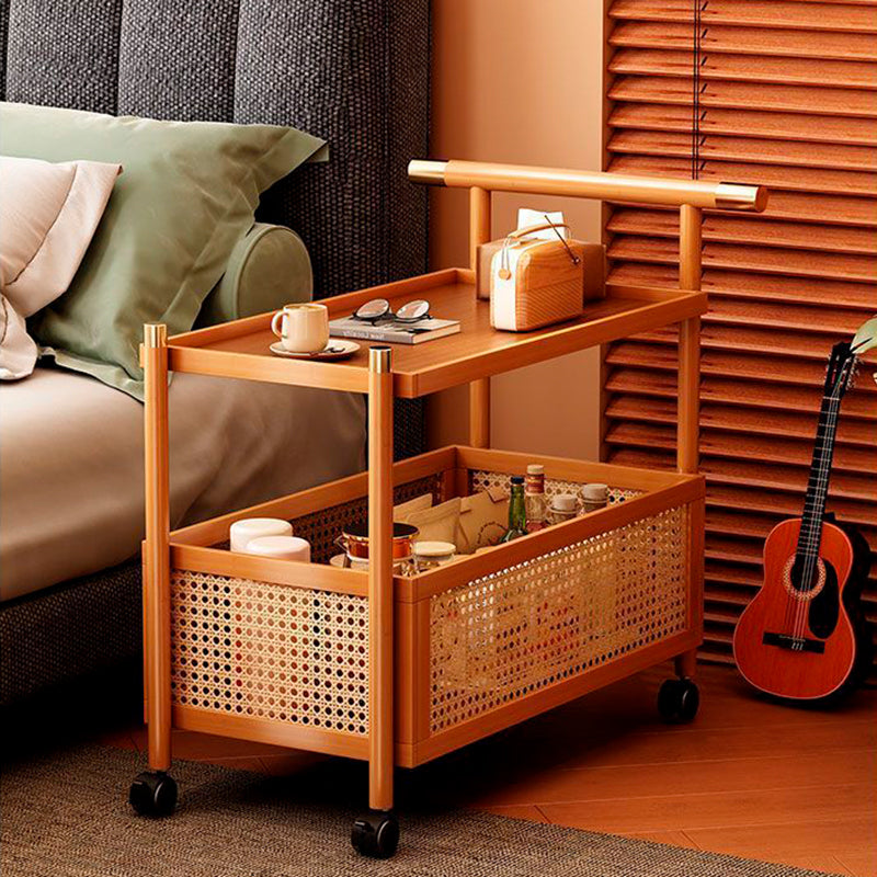 Traditional Chinese Bamboo Woven Rattan Rectangular Mobile Side Table ...