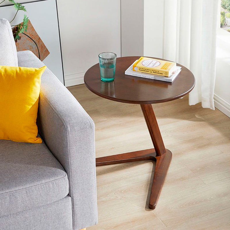 Traditional Chinese Solid Wood Round Triangle-Base End Table 1-Tier Fo ...