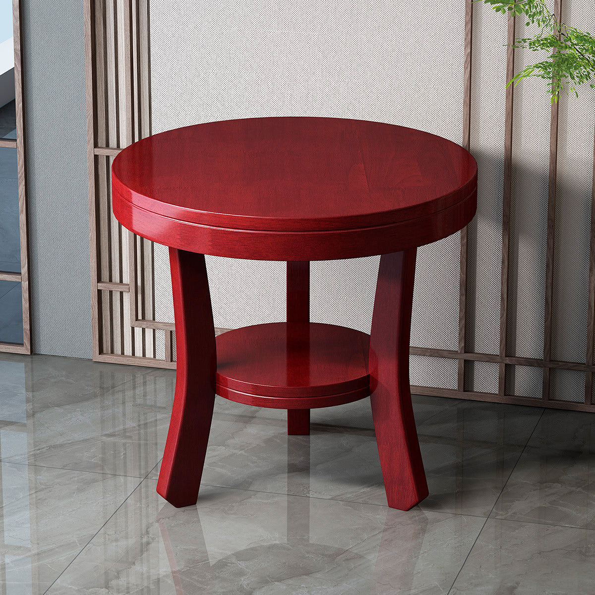 Traditional Vintage Solid Wood Round Curved Side Table 2-Tier For Livi – BulbSquare