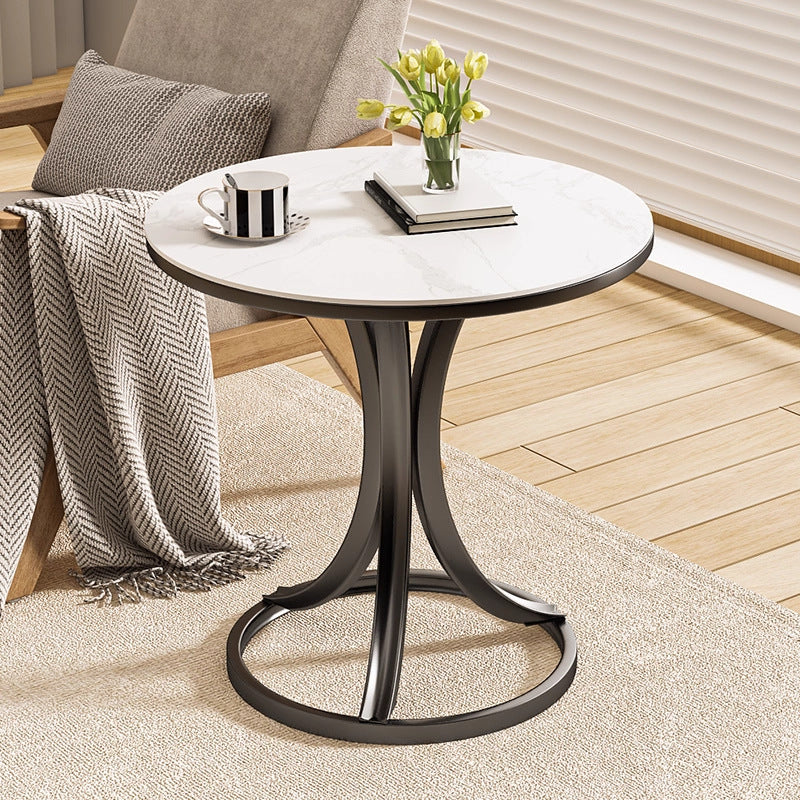 Contemporary Scandinavian Sintered Stone Metal Curved Round Side Table ...