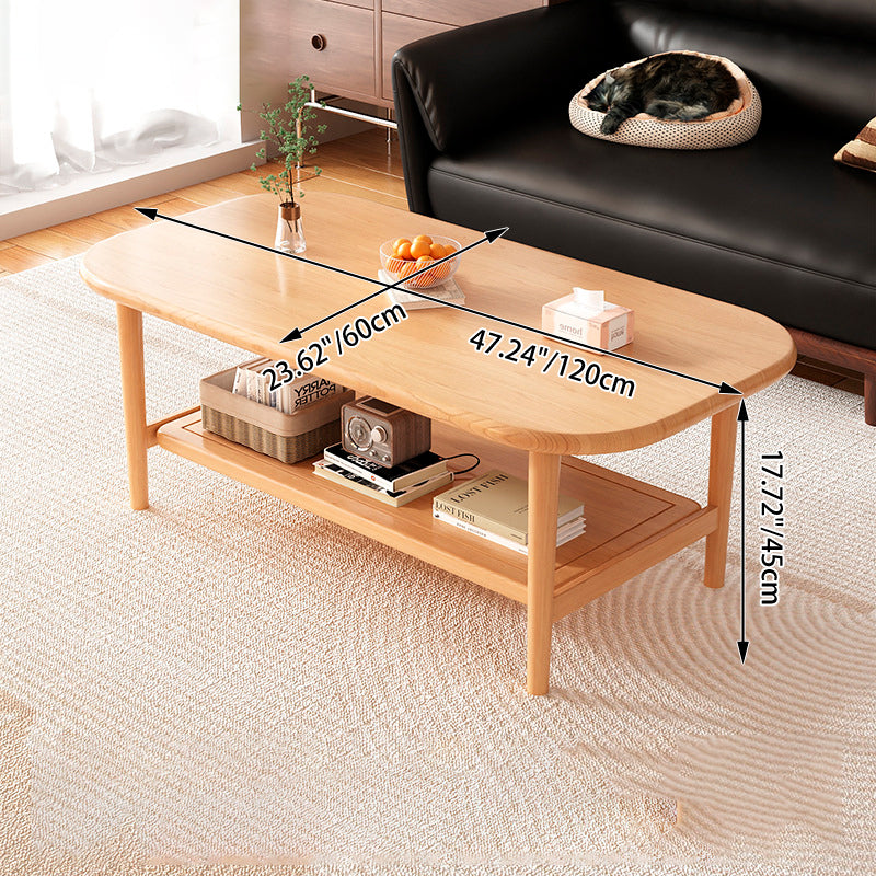 Traditional Chinese Rubberwood Rounded Rectangular Coffee Table 2-Tier ...