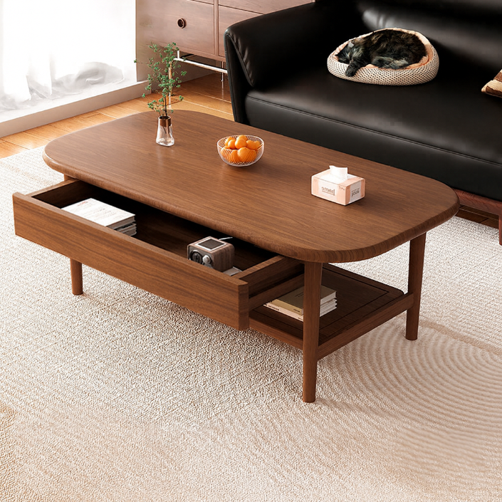 Traditional Chinese Rubberwood Rounded Rectangular Coffee Table 2-Tier ...