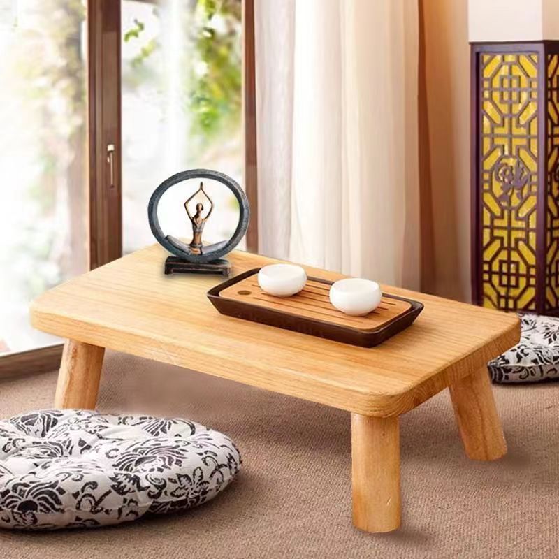 Traditional Japanese Rectangular Wood Coffee Table 1-Tier For Living R ...
