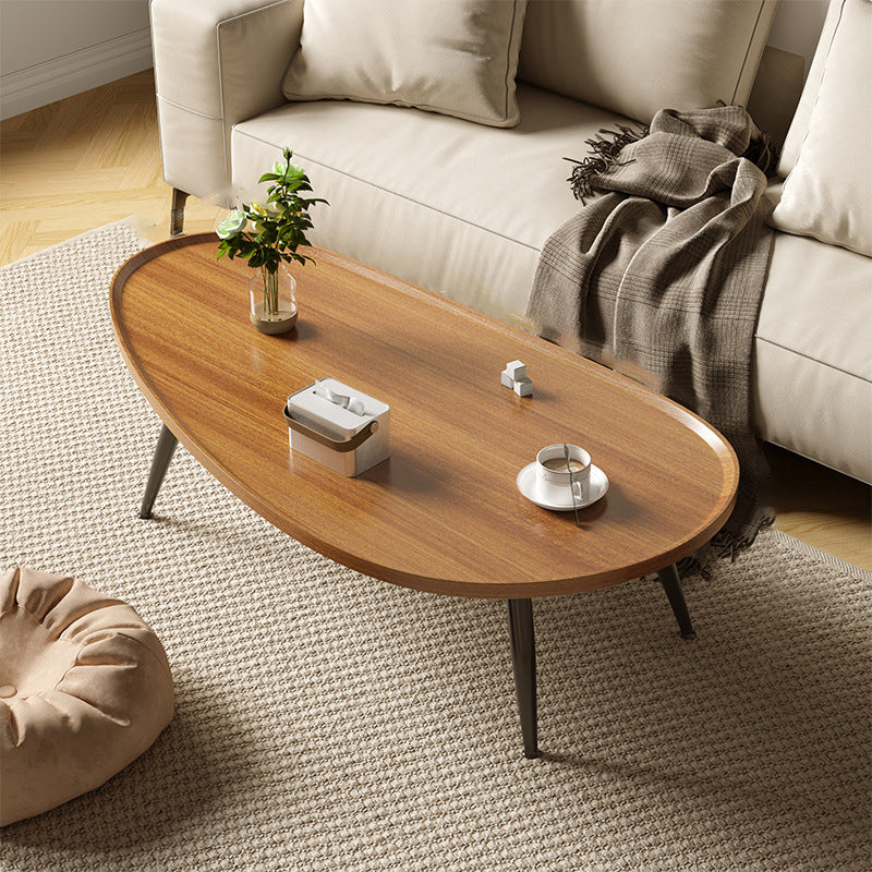 Traditional Japanese Oval Steel Wood Coffee Table 1-Tier For Living Ro ...