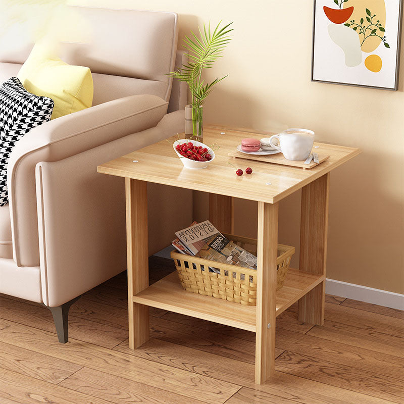 Modern Minimalist Rectangular Solid Wood Faux Panel Side Table 2-Tier ...