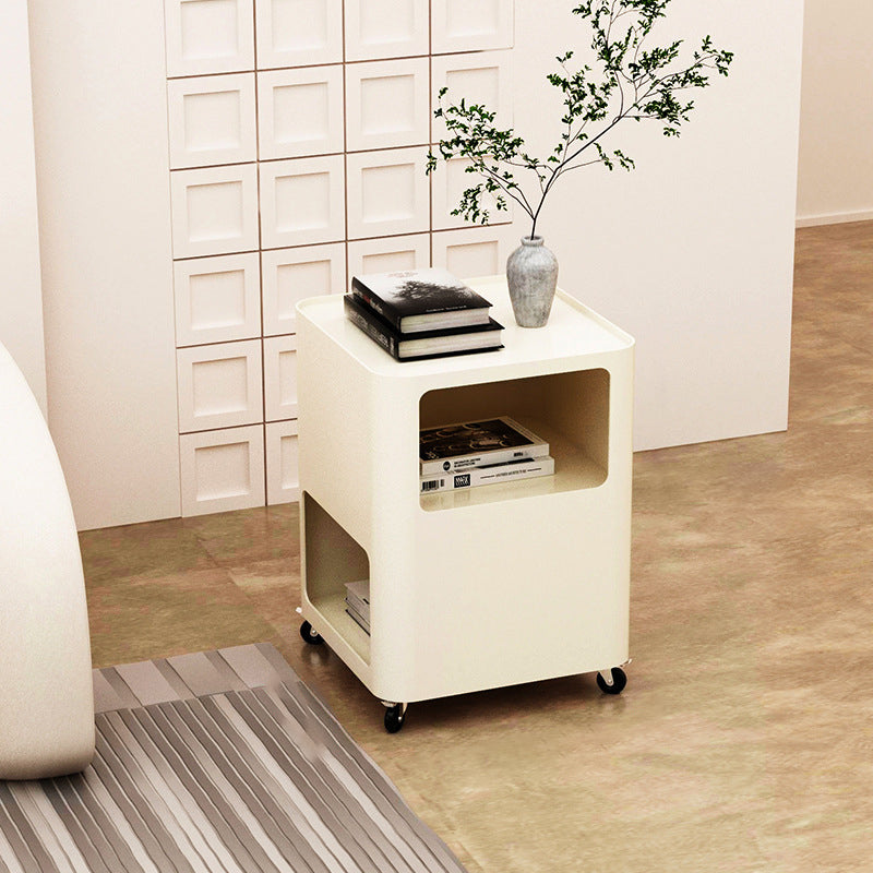 Contemporary Nordic Square Iron Tray Top Nightstand 2-Cabinet Casters ...