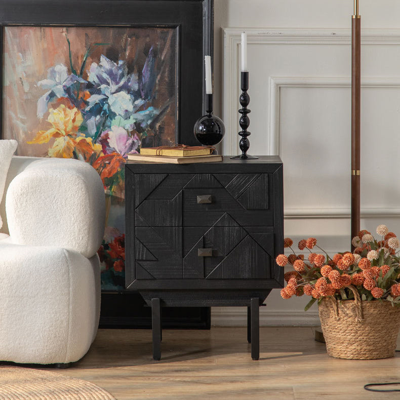 Traditional French Solid Wood Cube Nightstand 2-Drawer For Bedroom ...