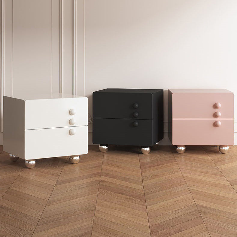 Traditional French Cube MDF Stainless Steel-Foot Nightstand 2-Drawer F ...