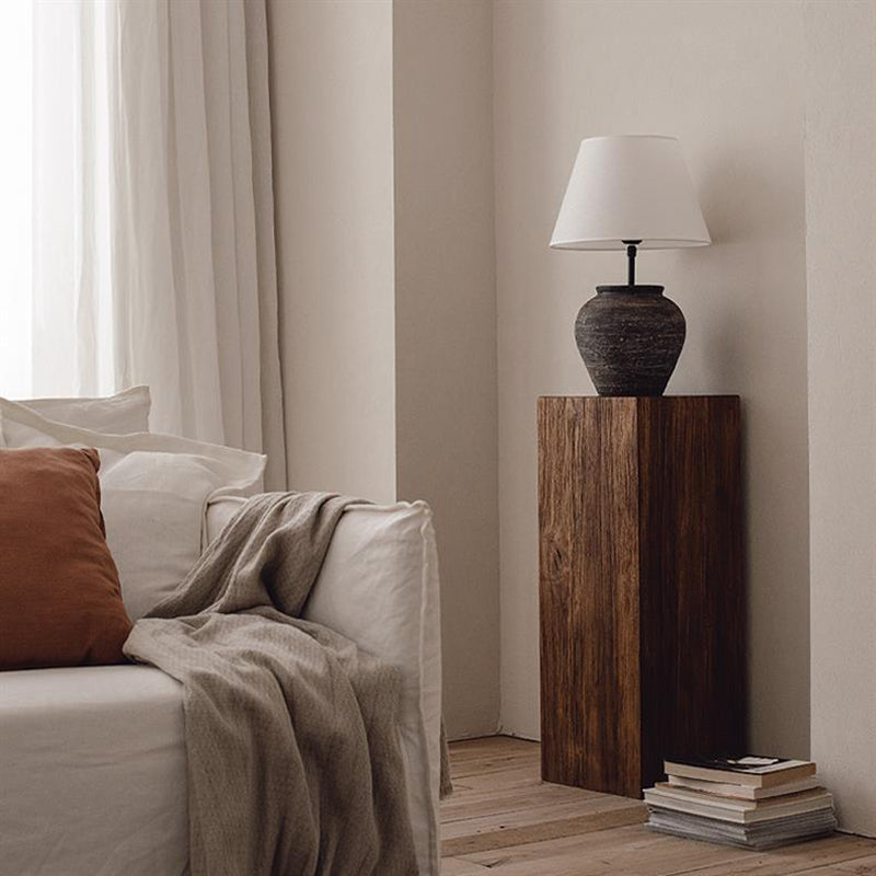 Traditional Rustic Vintage Distressed Wood Grain Column End Table For ...