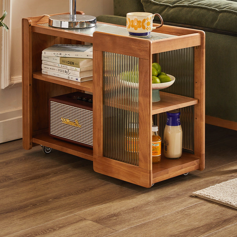 Traditional Rustic Removable Rectangular Wood Glass Side Table 2-Tier ...