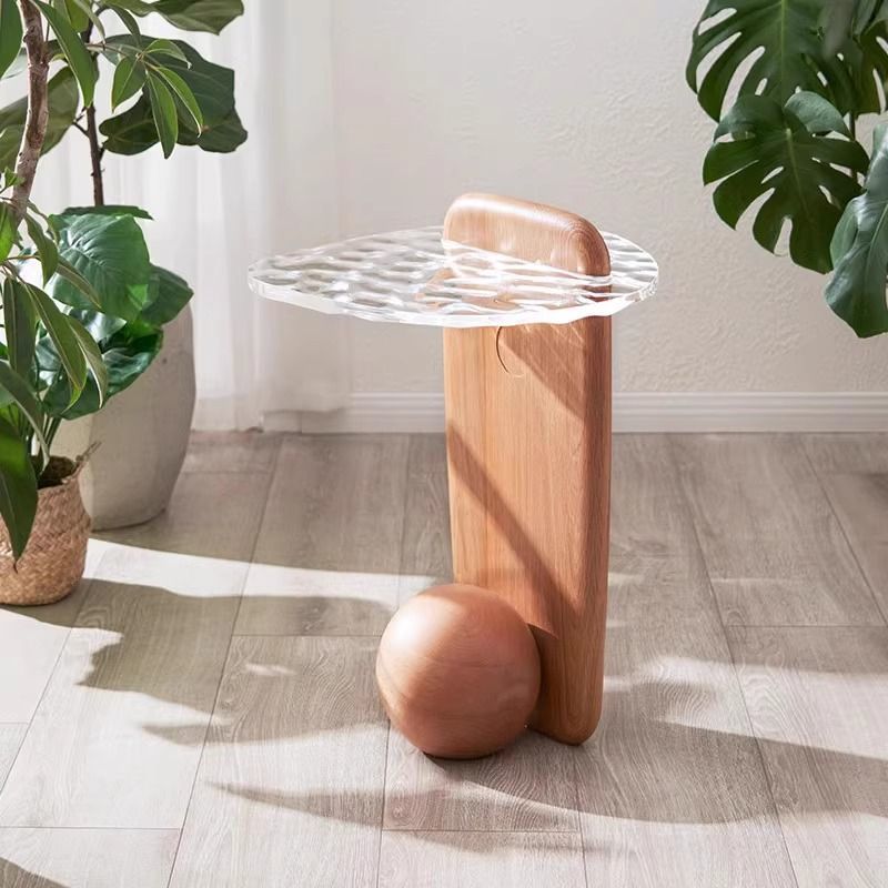 Contemporary Scandinavian Oval Orb Oak Glass Side Table For Living Roo ...