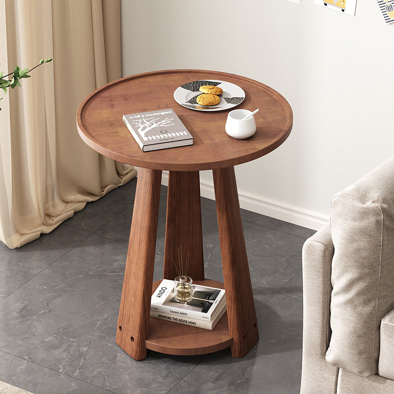 Modern Minimalist Round Triangle Wood Side Table 2-Tier For Living Roo ...