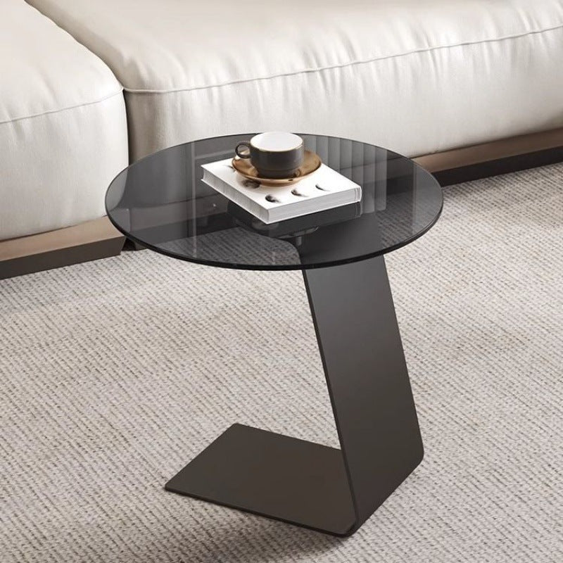 Modern Minimalist Round C-Shaped Glass Carbon Steel End Table For Livi ...