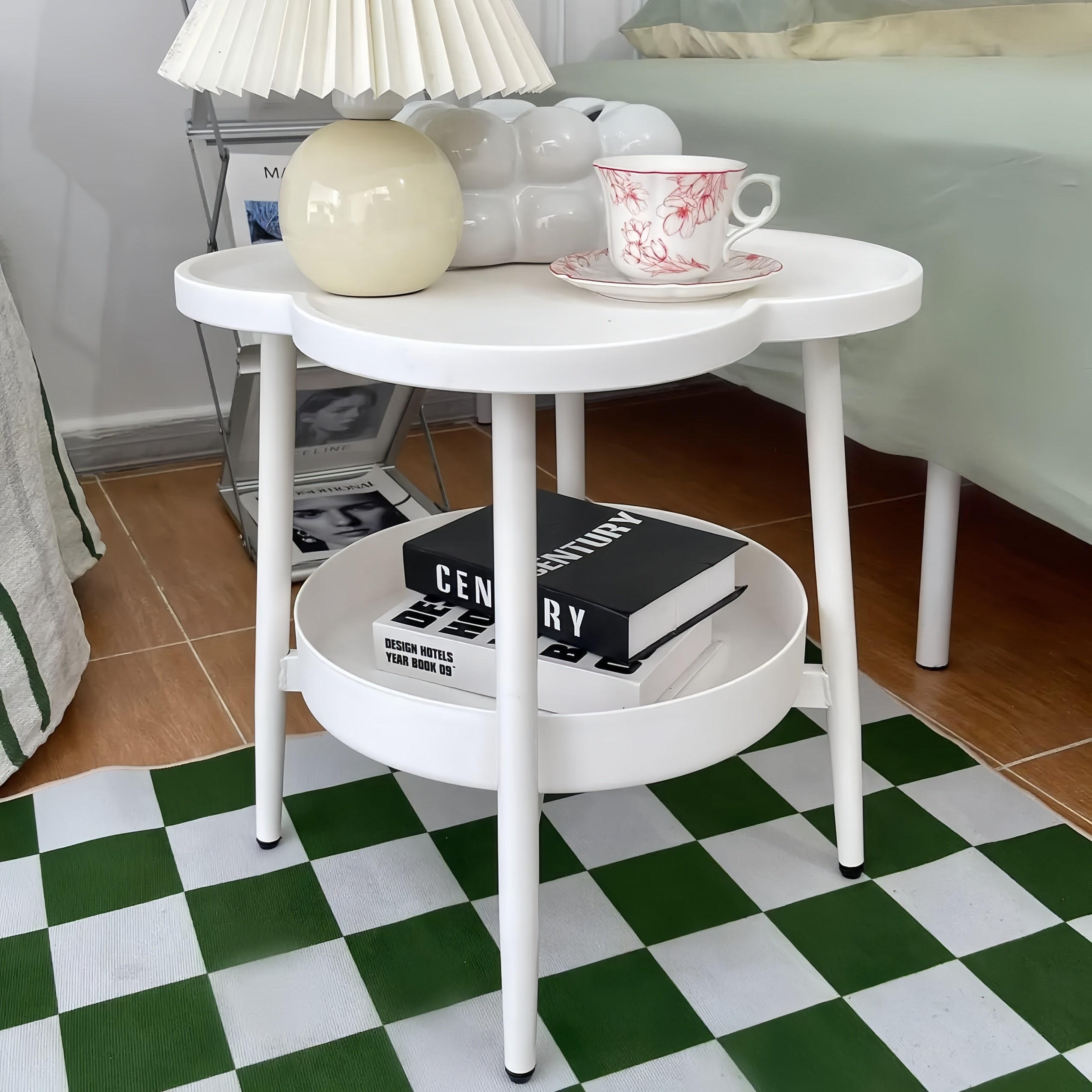 Contemporary Scandinavian Round Steel Plastic End Table 2-Tier For Liv ...