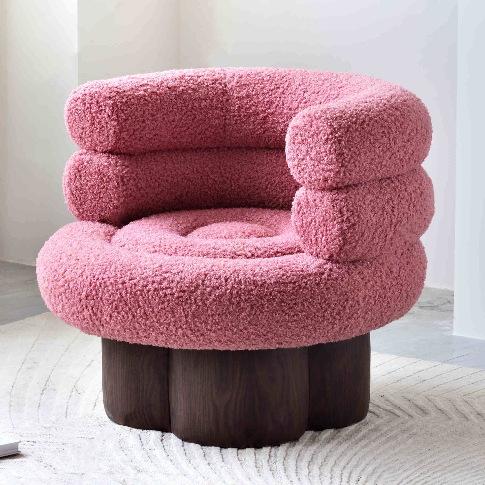 Nordic Aesthetic Swivel Sofa Chair - Cloud-Like Teddy Fleece Upholster ...