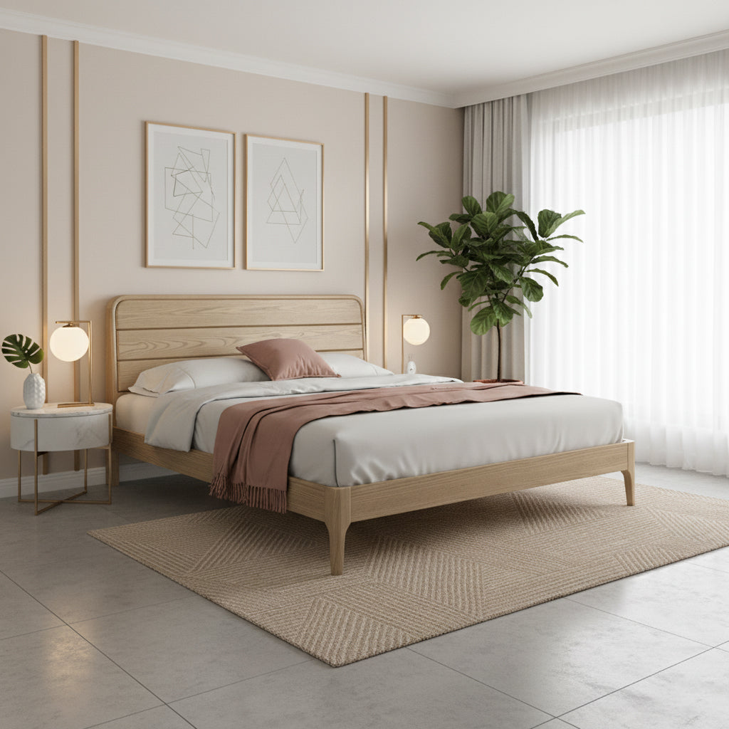 Premium Ash Wood Recessed Bed Frame - Home-Friendly Solid Support & Sl ...