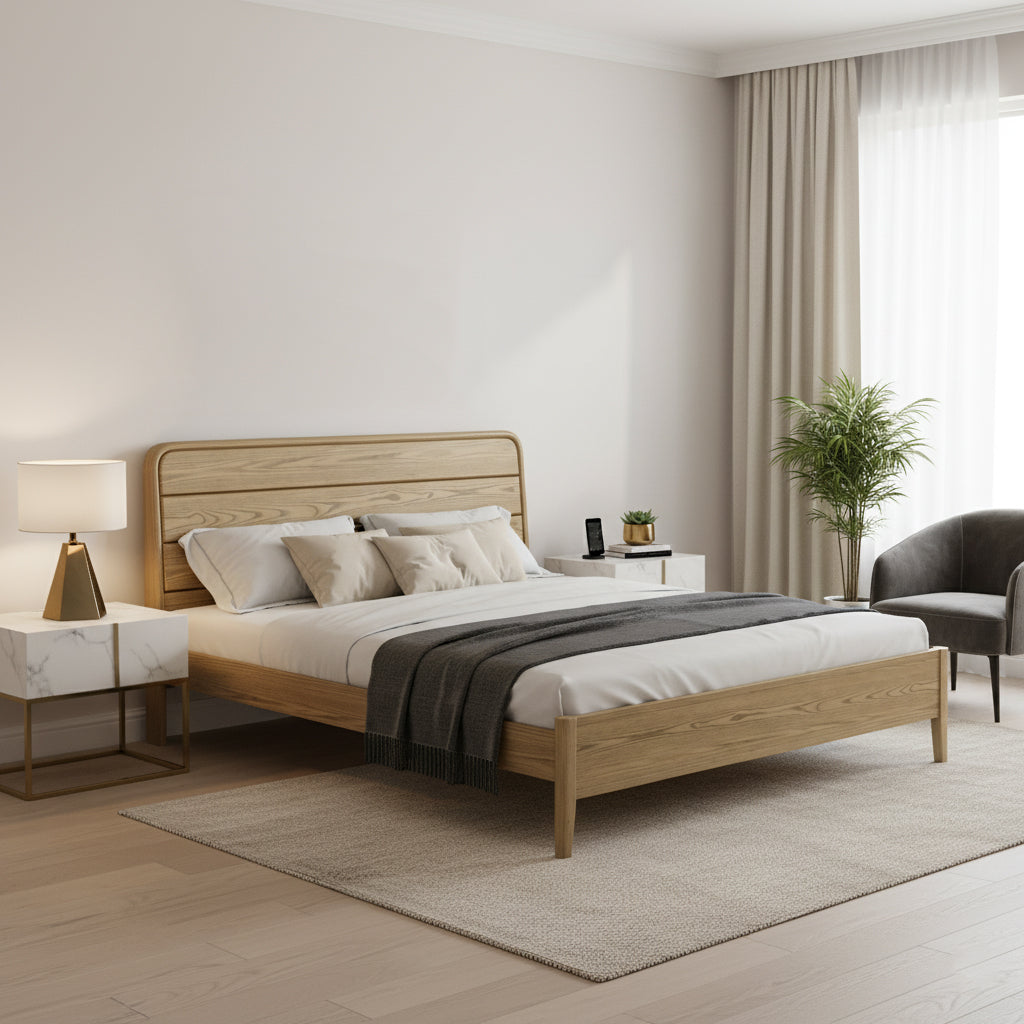 Consistent Texture Bed Frame - Flush Edge & Adjustable Height Ash Wood ...