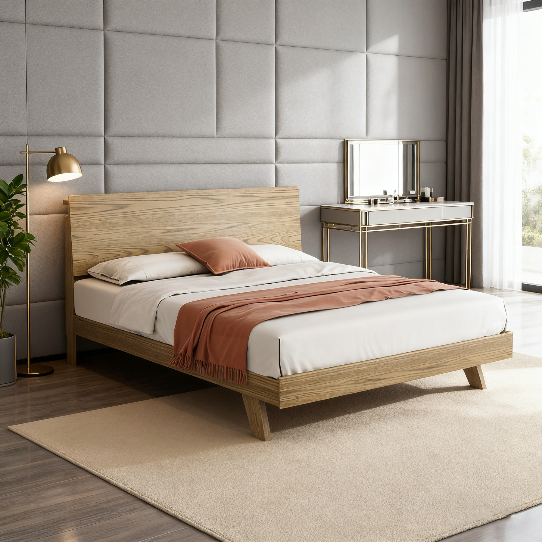 Minimalist Flush-Edge Design Bed Frame - Full Ash Wood Frame Bed For B ...