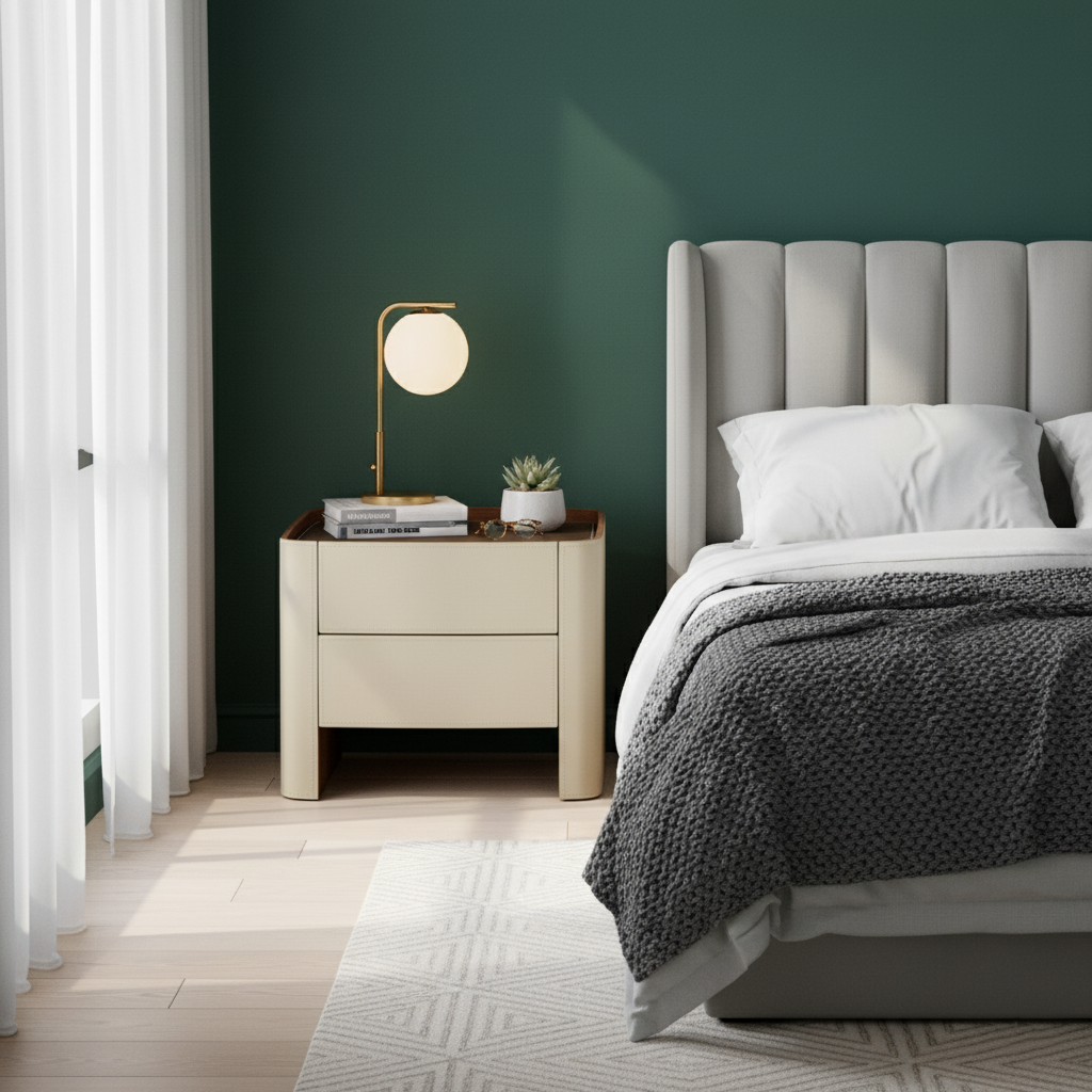 Timeless French Elegance Faux Leather Nightstand - Premium Dual Materi ...