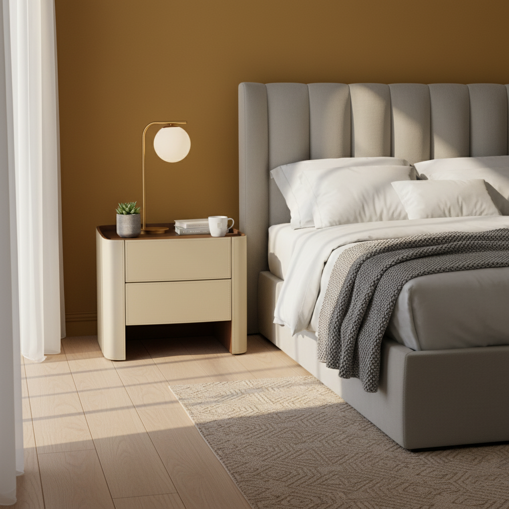 Timeless French Elegance Faux Leather Nightstand - Premium Dual Materi ...