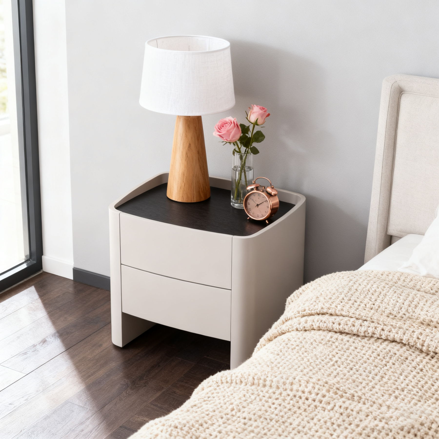 Timeless French Elegance Faux Leather Nightstand - Premium Dual Materi ...