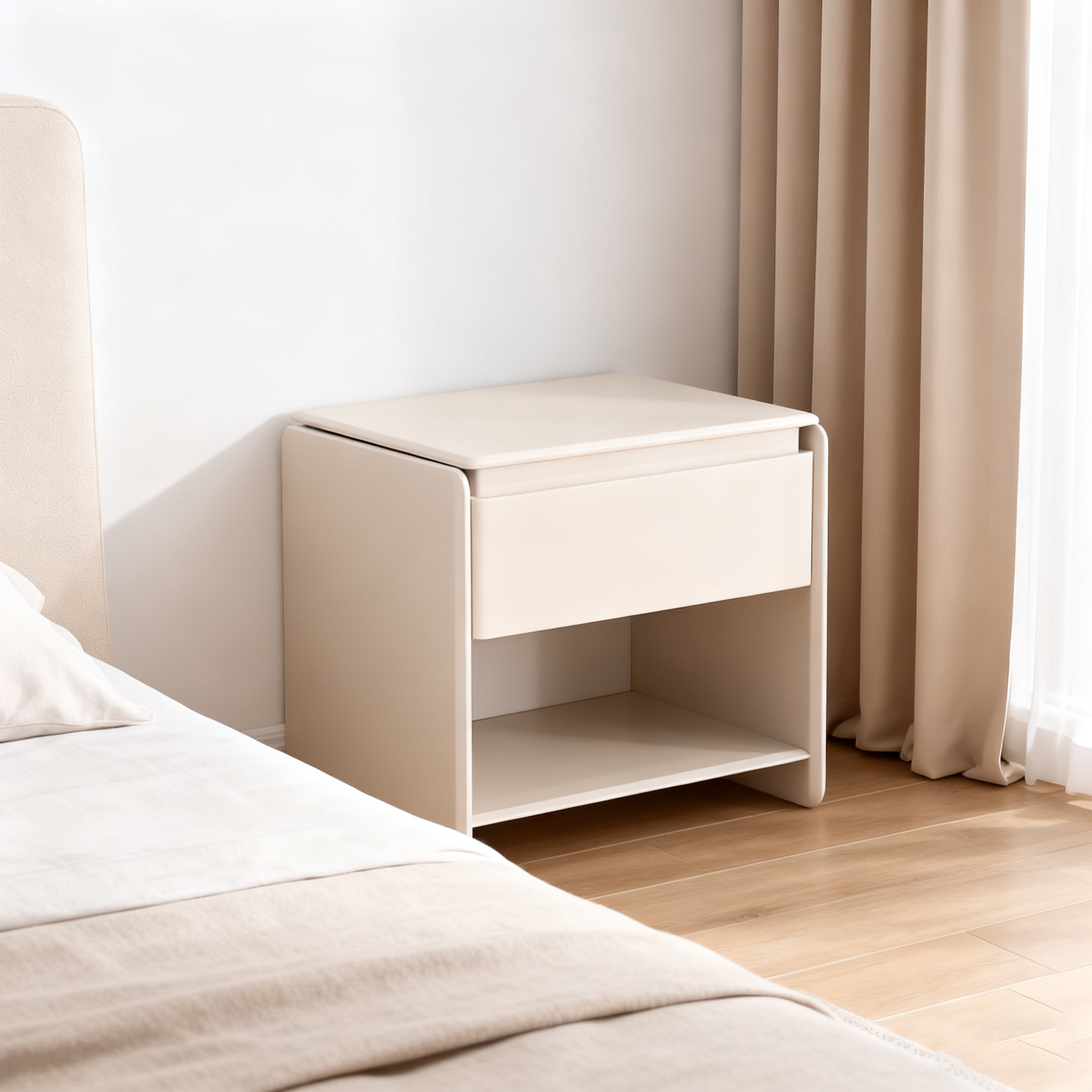 Modern Minimalist Nightstand - Wireless Charging & Easy-Clean Baking P ...
