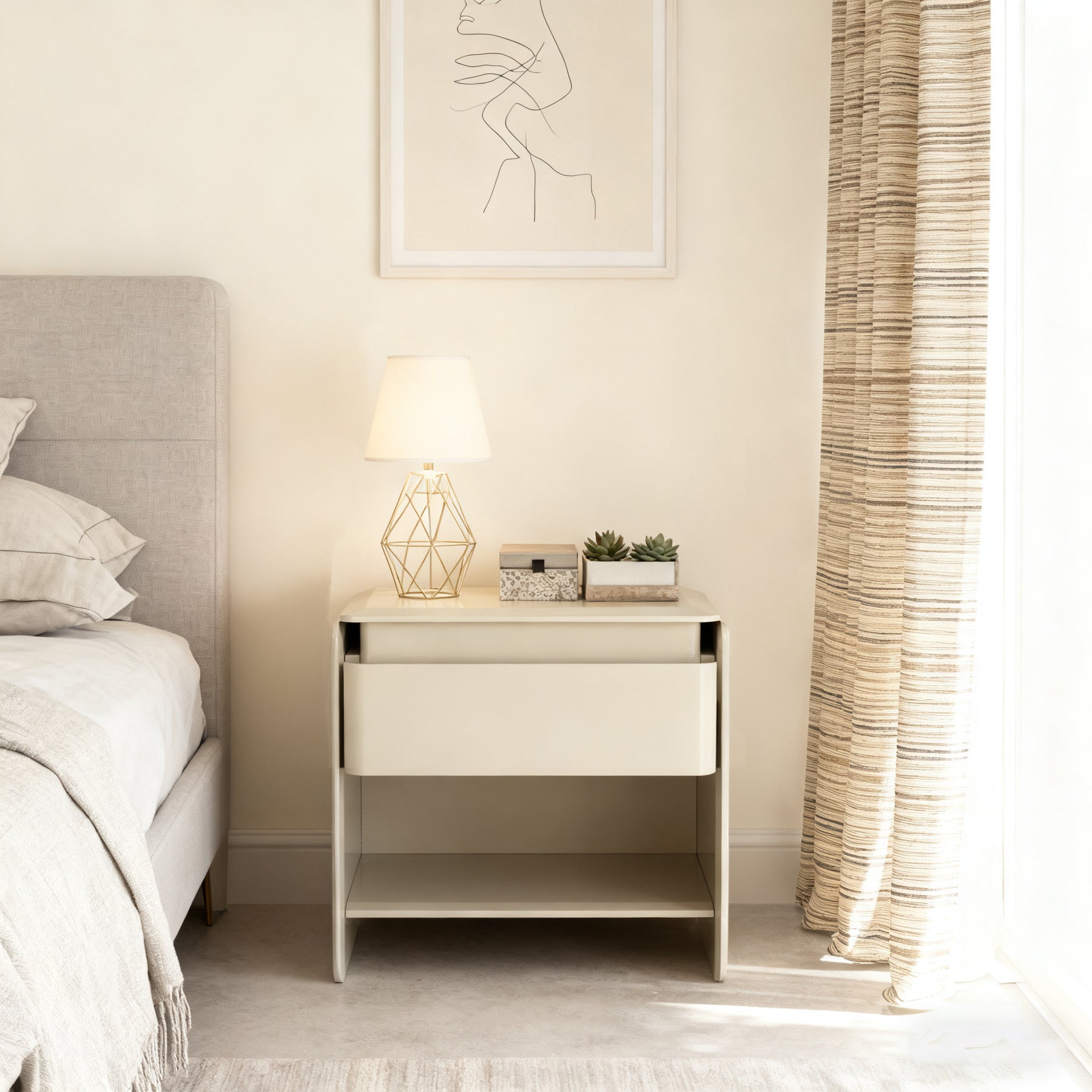 Modern Minimalist Nightstand - Wireless Charging & Easy-Clean Baking P ...