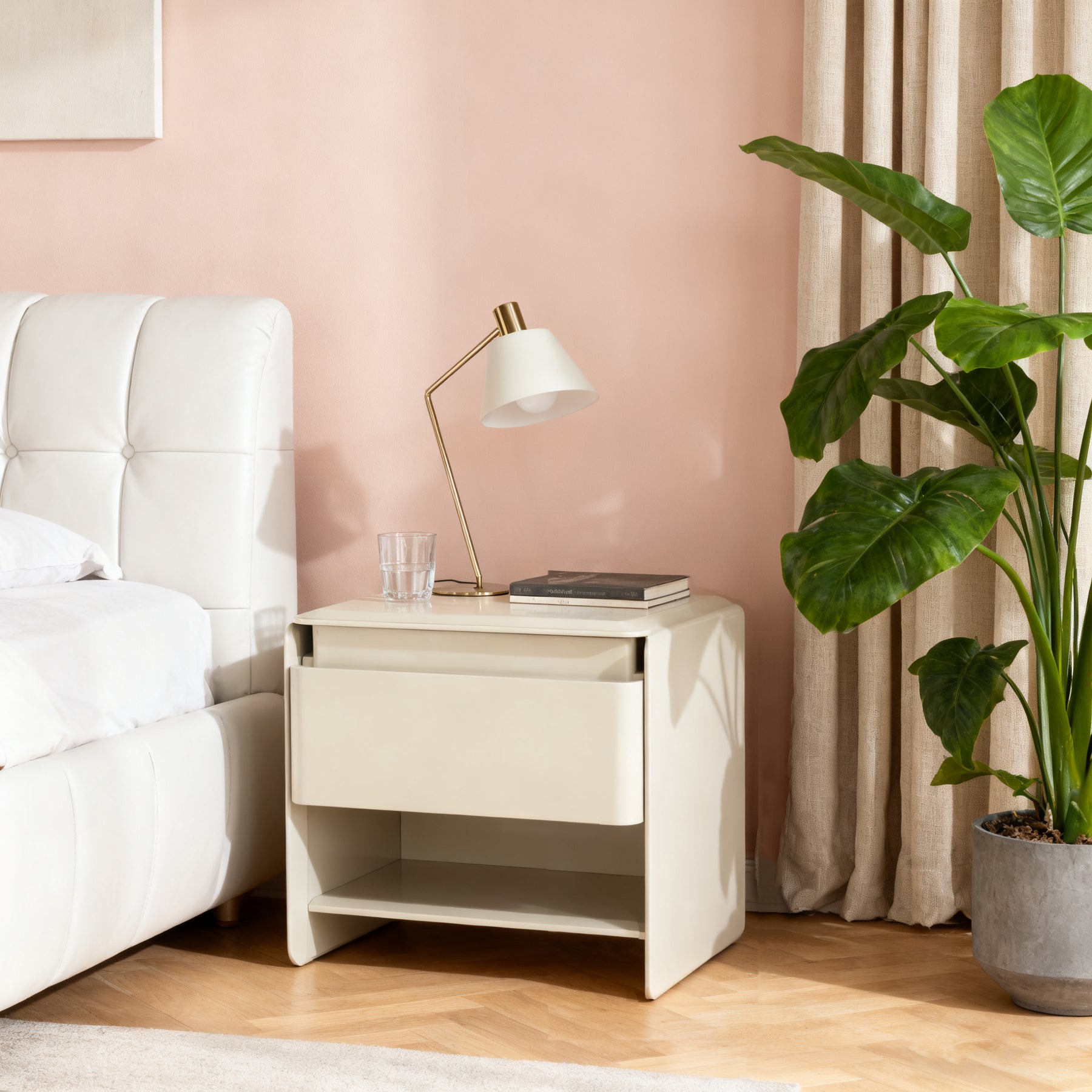 Modern Minimalist Nightstand - Wireless Charging & Easy-Clean Baking P ...