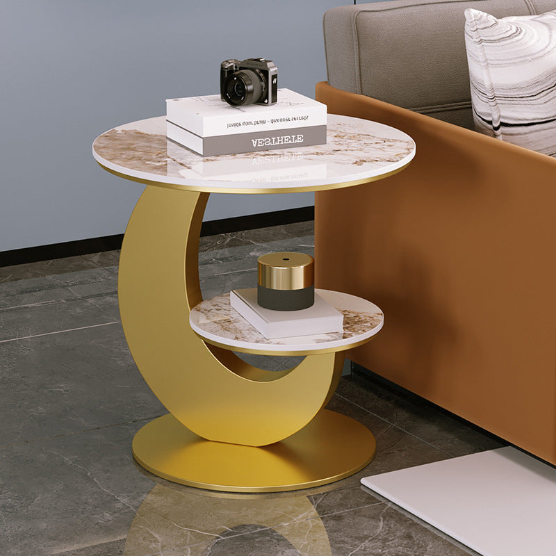 Modern Luxury Round Crescent Moon Frame Slab Carbon Steel End Table 2 ...