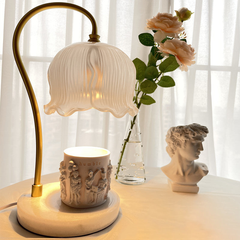 Modern Art Deco Flower Glass Shade Marble Base 1-Light Melting Wax Tab ...