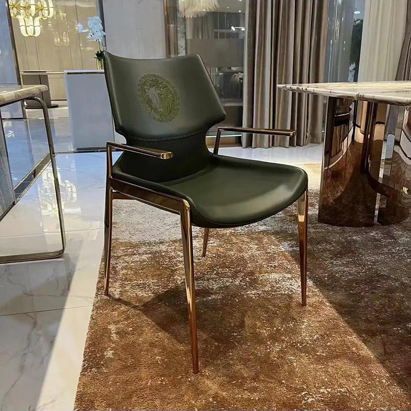 Contemporary Luxury Leather Metal Tapered Legs Dining Chair Backrest F ...