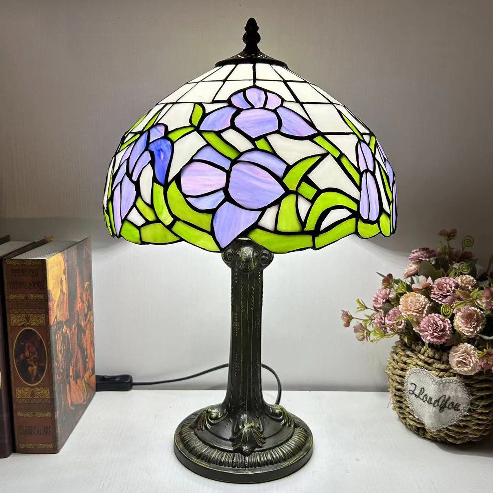Traditional Tiffany Dome Flower Iron Glass 1-Light Table Lamp For Livi ...